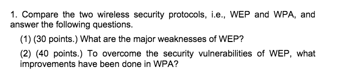 Solved Compare the two wireless security protocols, i.e., | Chegg.com