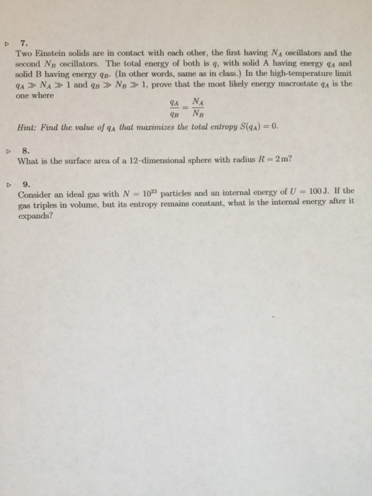 Solved Two Einstein solids are in contact with each other, | Chegg.com