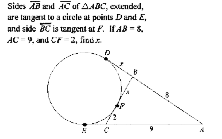 Solved Side AB and AC of triangle ABC, extended, are tangent | Chegg.com