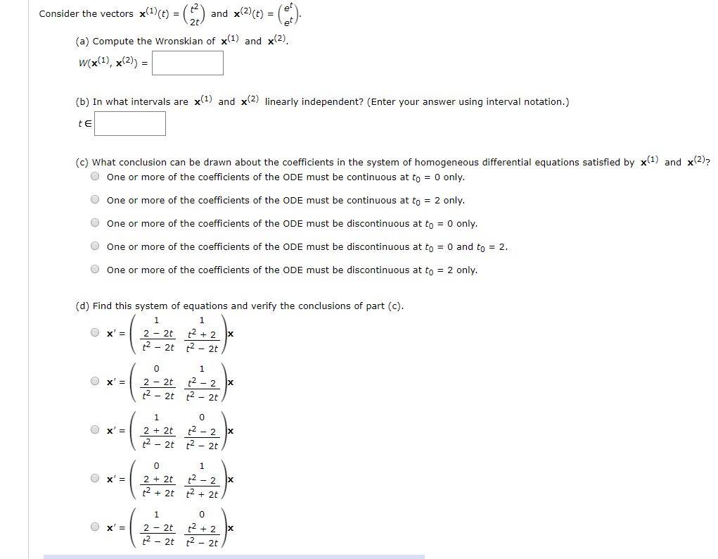 Solved Consider The Vectors X 1 T T 2 2t And X 2