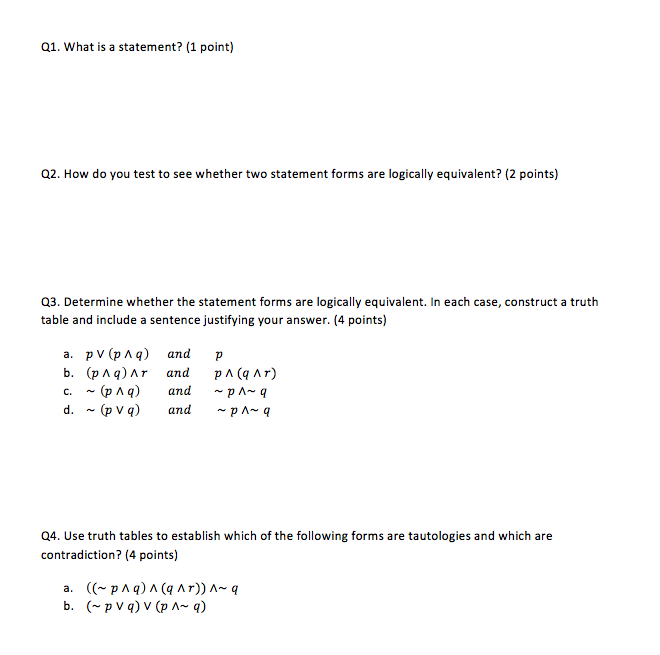Solved Q1. What is a statement? Q2. How do you test to see | Chegg.com