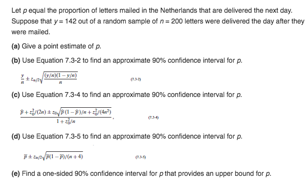 Solved Let p equal the proportion of letters mailed in the | Chegg.com