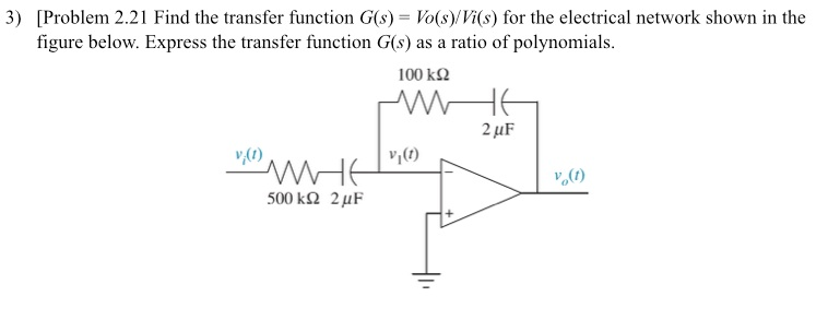 Solved Find the transfer function G(s)=Vo(s)/Vi(s) for the | Chegg.com