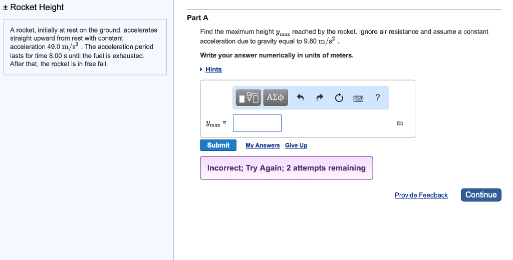 Solved ± Rocket Height Part A A rocket, initially at rest on | Chegg.com