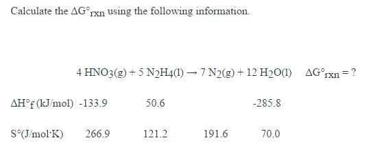Solved Calculate the delta G degree_rxn using the following | Chegg.com