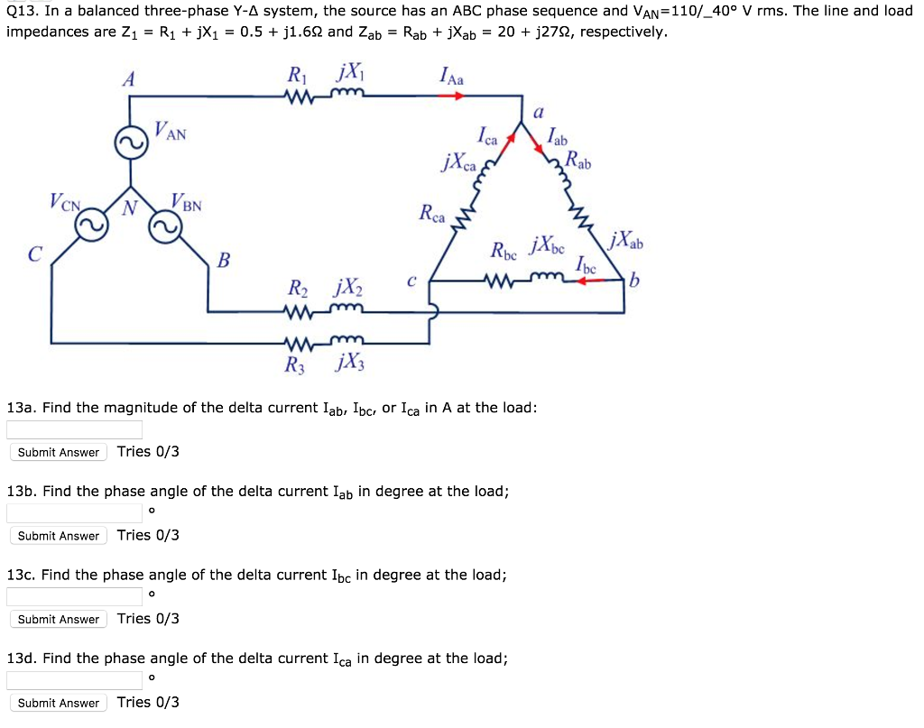 Solved In a balanced three-phase Y-A system, the source has | Chegg.com