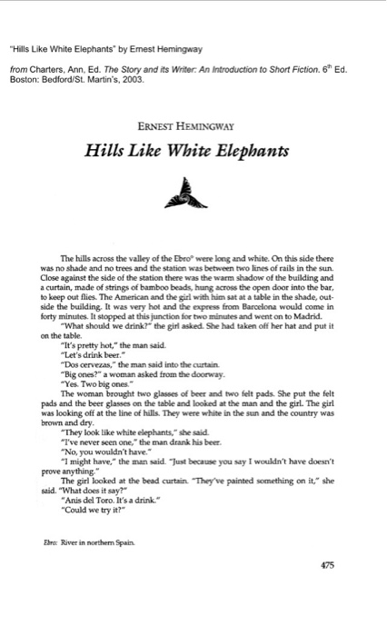 "Hills Like White Elephants by Emest Hemingway from | Chegg.com