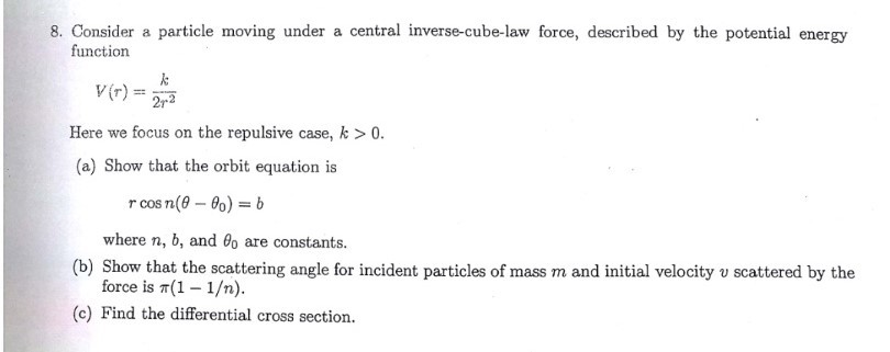 Solved 8. Consider a particle moving under a central | Chegg.com