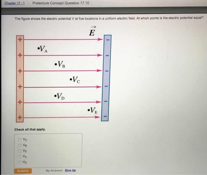 Solved The figure shows the electric potential V at five | Chegg.com Solved The figure shows the electric potential V at five | Chegg.com