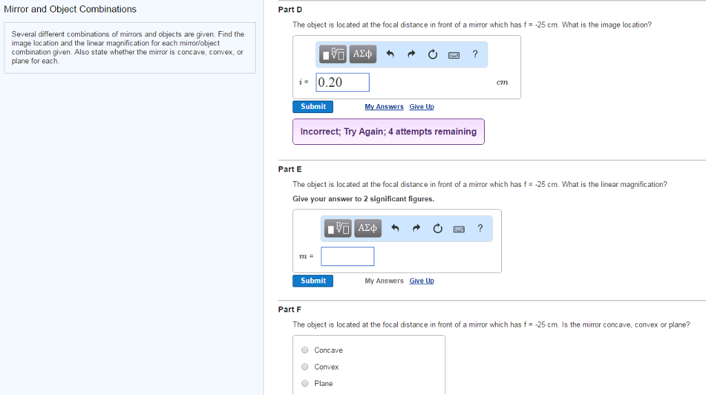 Solved Mirror and Object Combinations Several different | Chegg.com