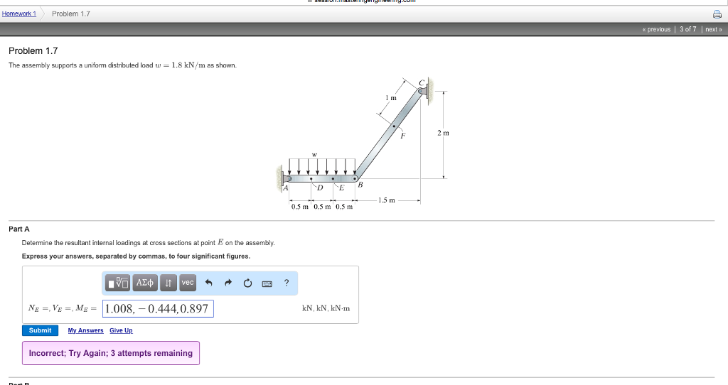 Solved The assembly supports a uniform distributed load w = | Chegg.com