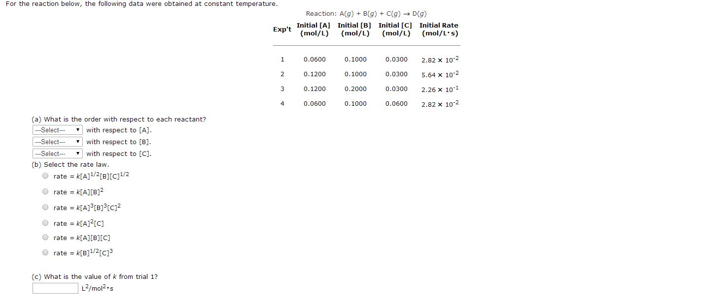Solved: For The Reaction Below, The Following Data Were Ob... | Chegg.com