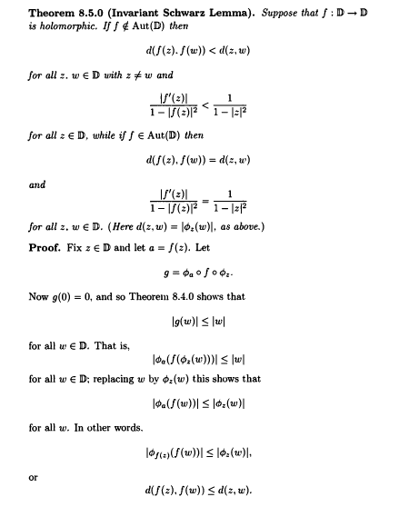 Theorem 8.5.0 (Invariant Schwarz Lemma). Suppose that | Chegg.com