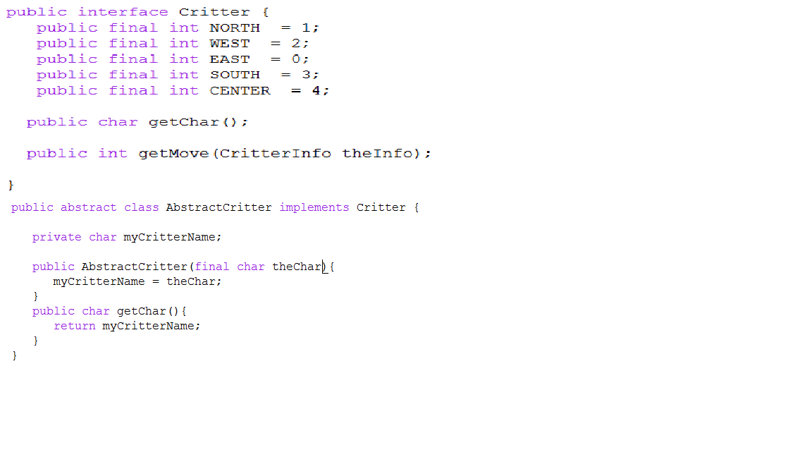 i am working on critters java program and i dont know | Chegg.com