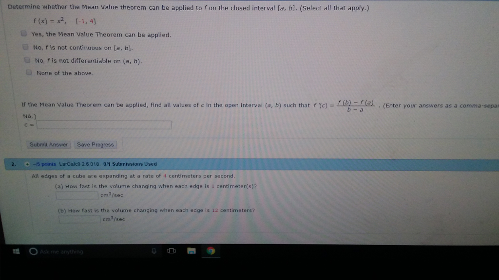 Solved Determine whether the Mean Value theorem can be | Chegg.com