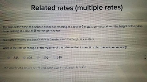 Solved Related rates (multiple rates) The side of the base | Chegg.com