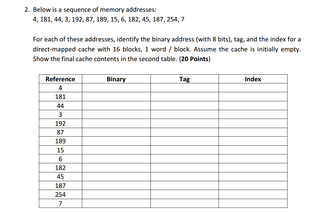 Solved Below is a sequence of memory addresses: 4, 181, 44, | Chegg.com