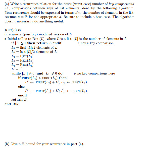 Solved (a) Write a recurrence relation for the eract (worst | Chegg.com