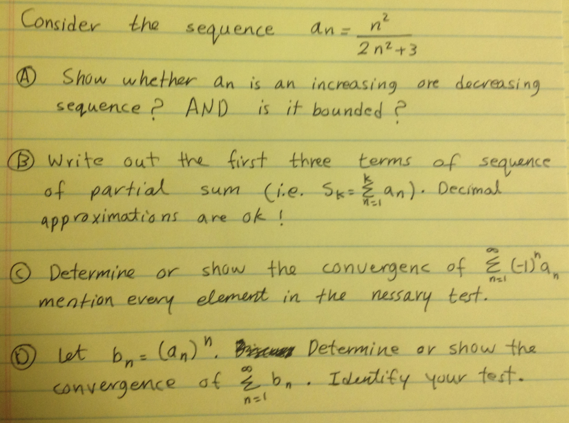 Solved Consider the sequence an = n2/2n2 + 3 Show whether | Chegg.com