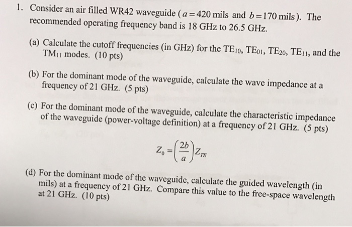 Solved Consider an air filled WR42 waveguide (alpha = 420 | Chegg.com