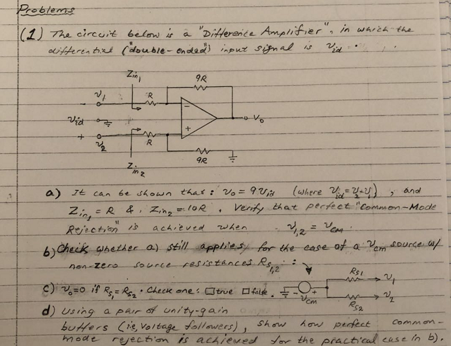 Solved The circuit below is a Difference Amplifier, in which | Chegg.com