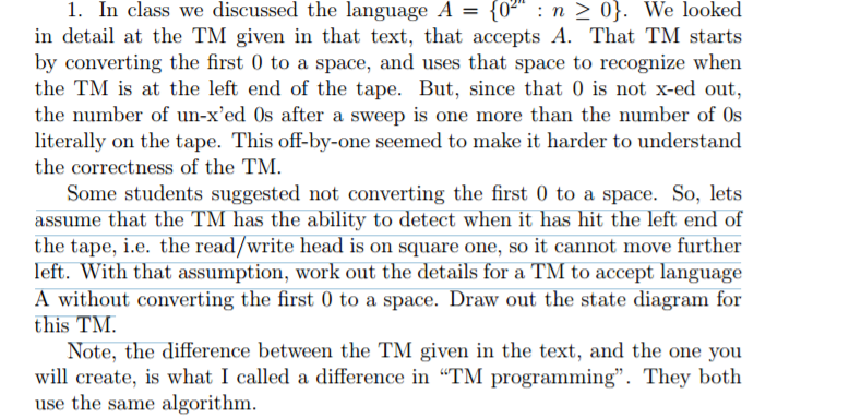 Solved 1. In class we discussed the language A - [0: n 2 0). | Chegg.com