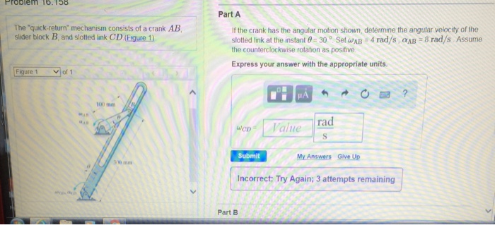 Solved The "quick return" mechanism consists of a crank AB | Chegg.com