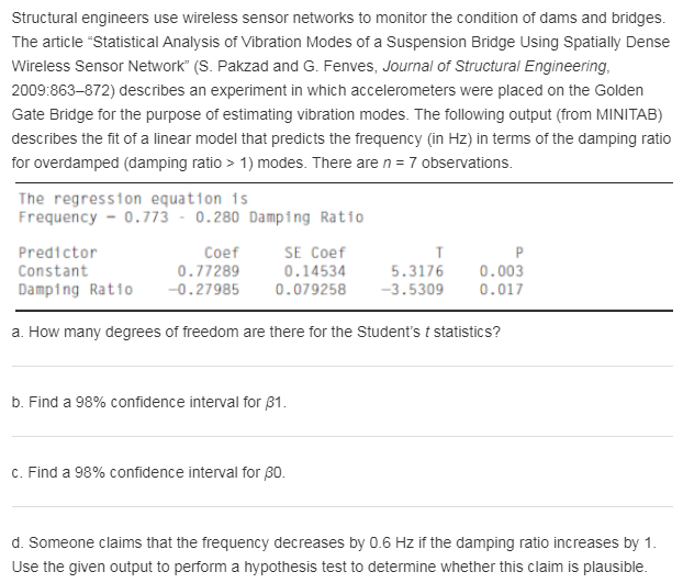 Solved Structural engineers use wireless sensor networks to | Chegg.com