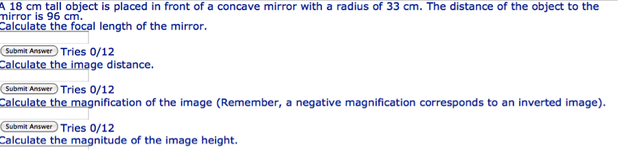 Solved A 18 cm tall object is placed in front of a concave | Chegg.com