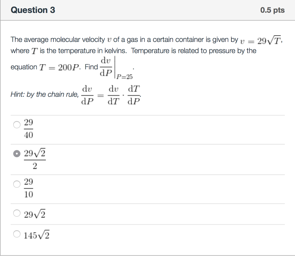Solved The average molecular velocity v of a gas in a | Chegg.com