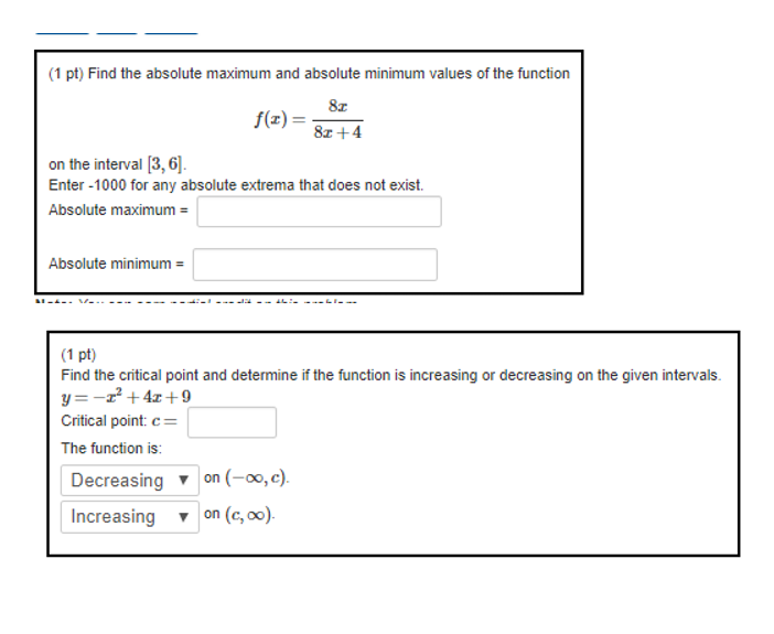 Solved (1 pt) Find the absolute maximum and absolute minimum | Chegg.com