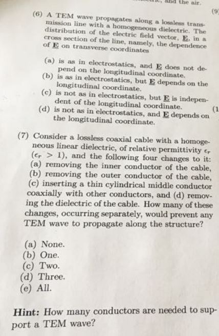 Solved A TEM wave propagates along a lossless transmission | Chegg.com