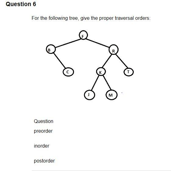 Solved Question 6 For the following tree, give the proper | Chegg.com