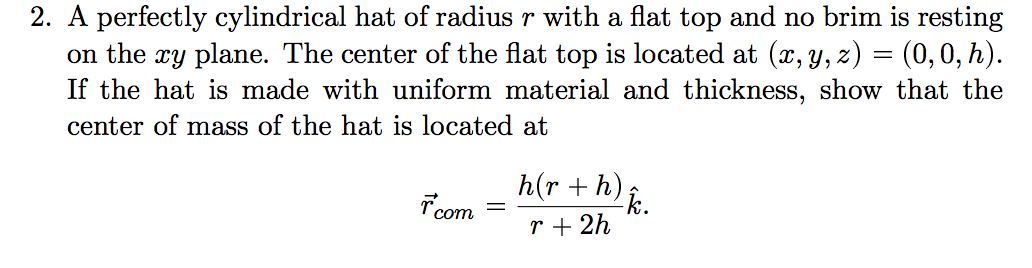 Solved A perfectly cylindrical hat of radius r with a flat | Chegg.com