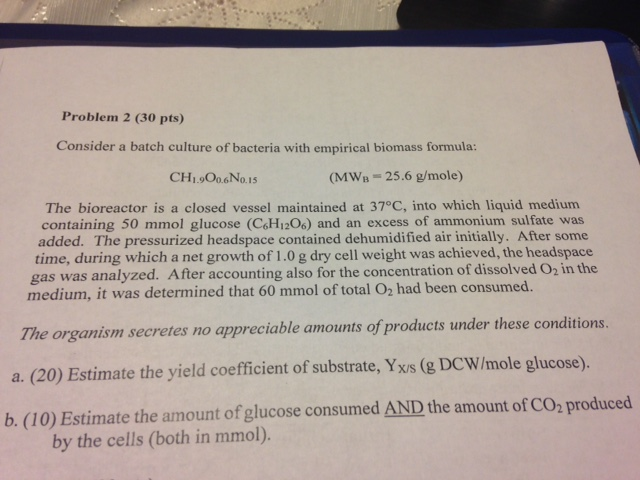 Solved Problem 2 (30 pts) Consider a batch culture of | Chegg.com Solved Problem 2 (30 pts) Consider a batch culture of | Chegg.com