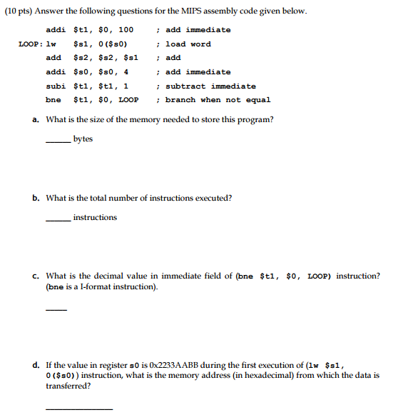 Answer the following questions for the MIPS assembly | Chegg.com