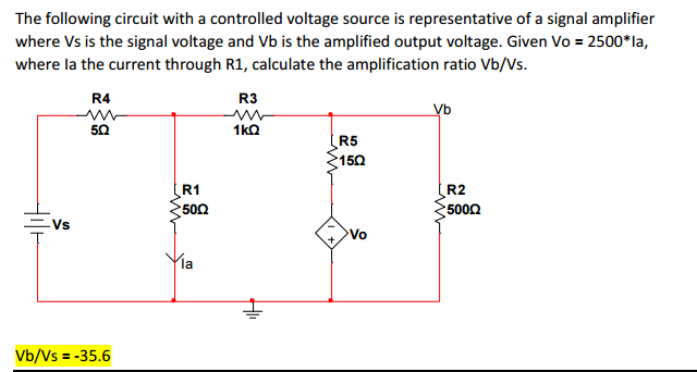 Solved The following circuit with a controlled voltage | Chegg.com