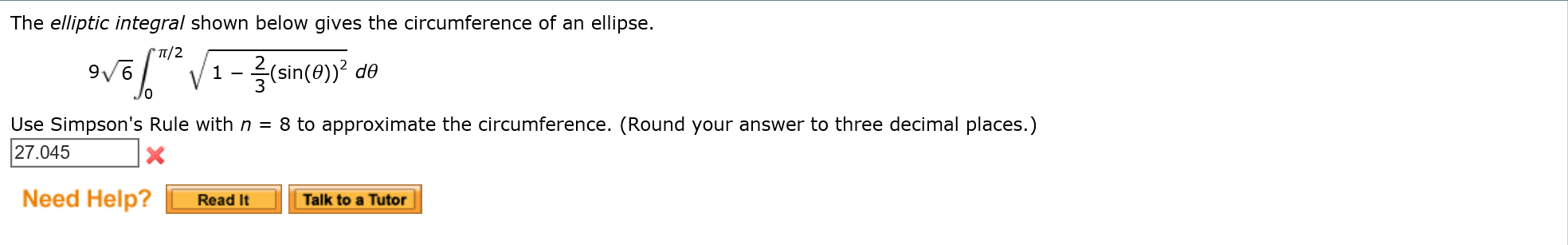 Solved The elliptic integral shown below gives the | Chegg.com