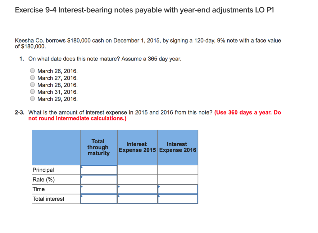 Solved Exercise 9-4 Interest-bearing notes payable with | Chegg.com