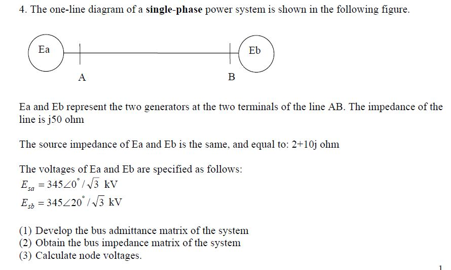 Solved 4. The one-line diagram of a single-phase power | Chegg.com