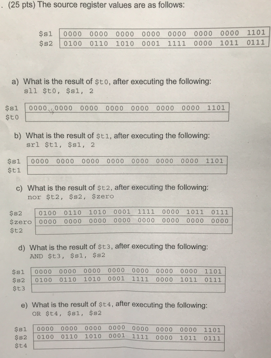 Solved (25 pts) The source register values are as follows: | Chegg.com