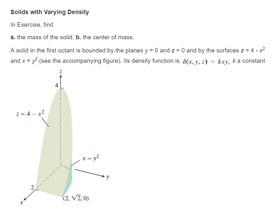 Solved Solids with Varying Density In Exercise, find a. the | Chegg.com