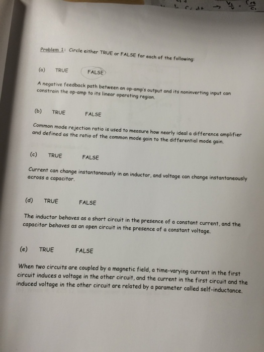 Solved Circle either TRUE or FALSE for each of the follow: A | Chegg.com