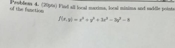 Solved Find all local maxima, local minima and saddle points | Chegg.com