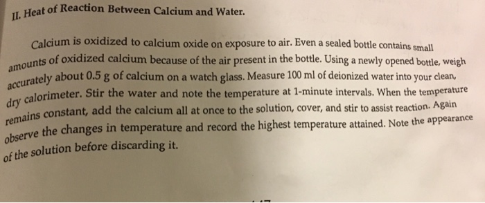 Solved Heat of Reaction Between Calcium and Water. calcium | Chegg.com