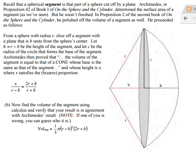 Solved Recall that a spherical segment is that part of a | Chegg.com