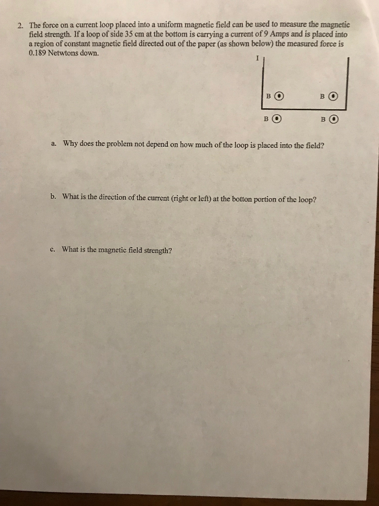 Solved The force on a current loop placed into a uniform | Chegg.com