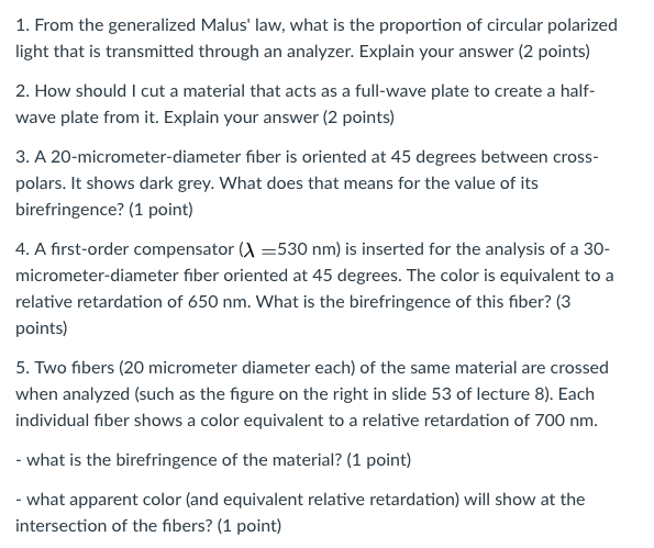1. From the generalized Malus' law, what is the | Chegg.com