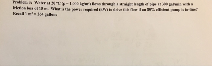 Solved Water at 20 degree C (rho = 1,000 kg/m^3) flows | Chegg.com