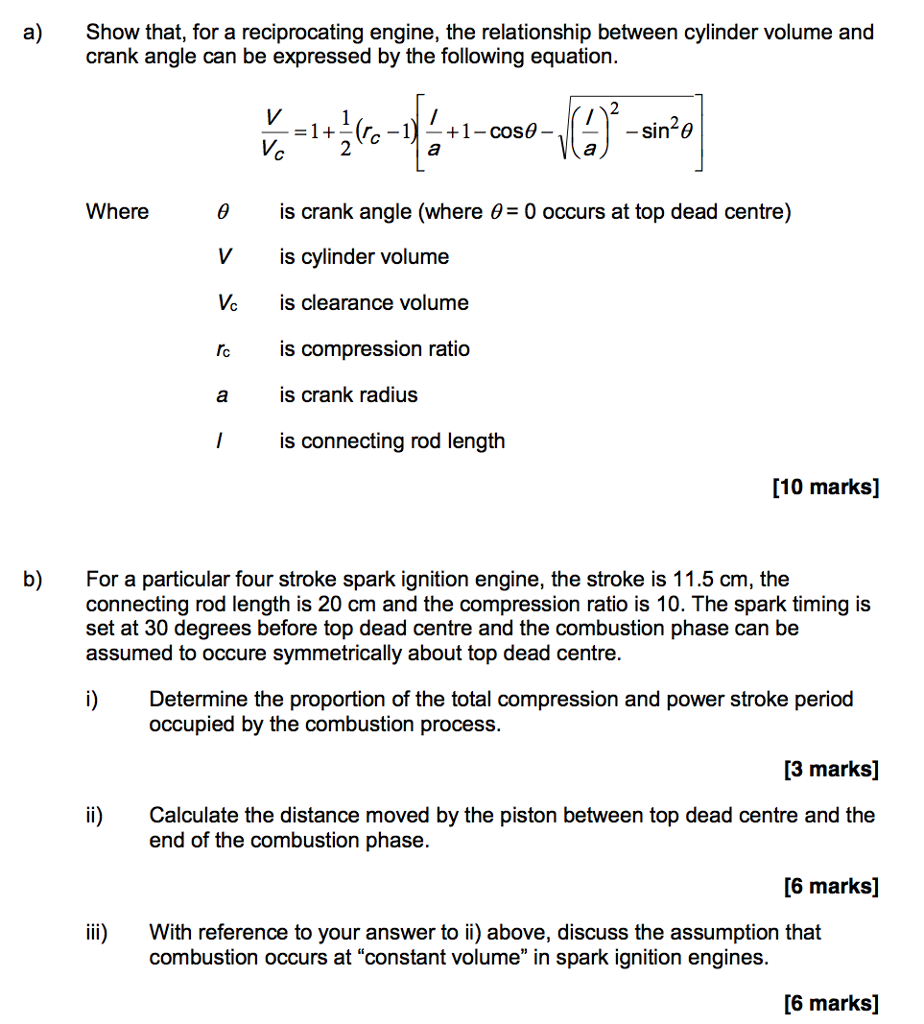 Solved a) Show that, for a reciprocating engine, the | Chegg.com